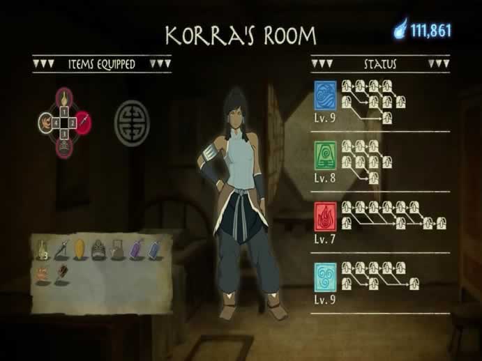 Menu de itens de The Legend of Korra